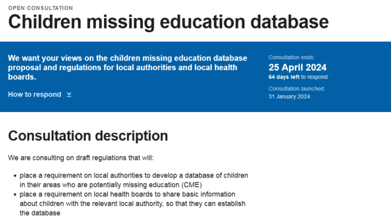 Consultation on Children Missing Education Database – Families First in ...